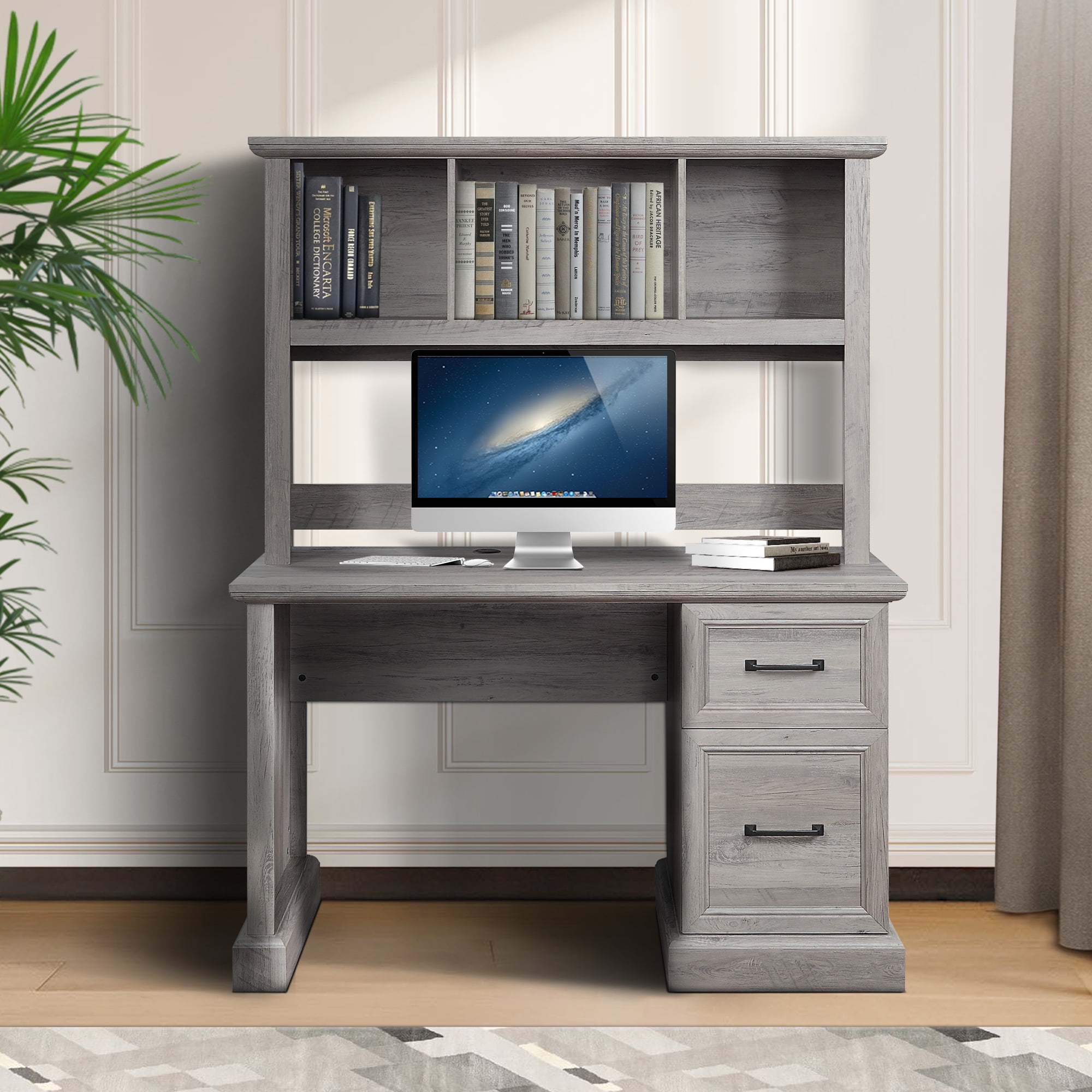 BELLEZE Bonelli 50" Executive Desk with Hutch, Gray Wash - Walmart.com