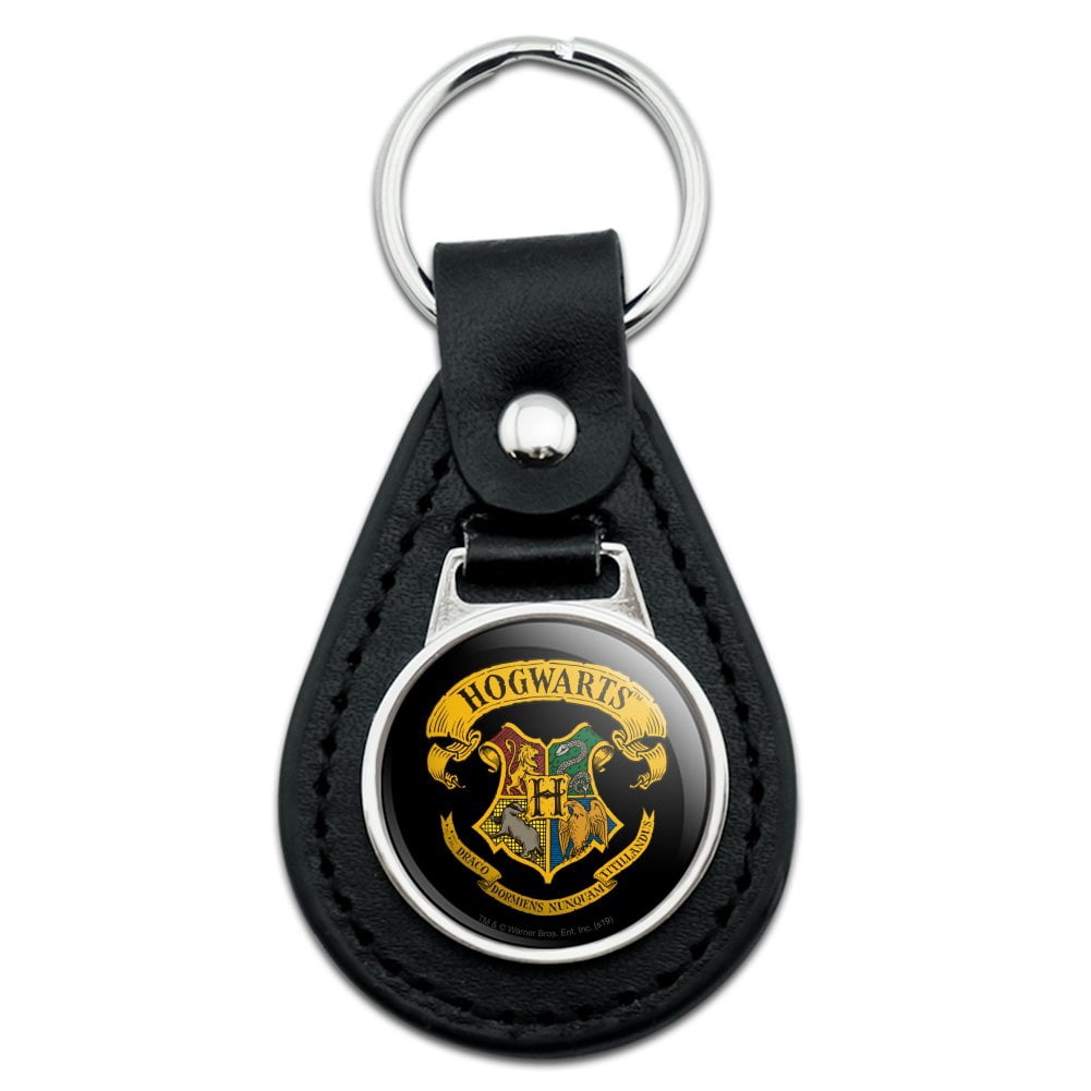 Black Leather Harry Potter Ilustrated Hogwart's Crest Keychain ...