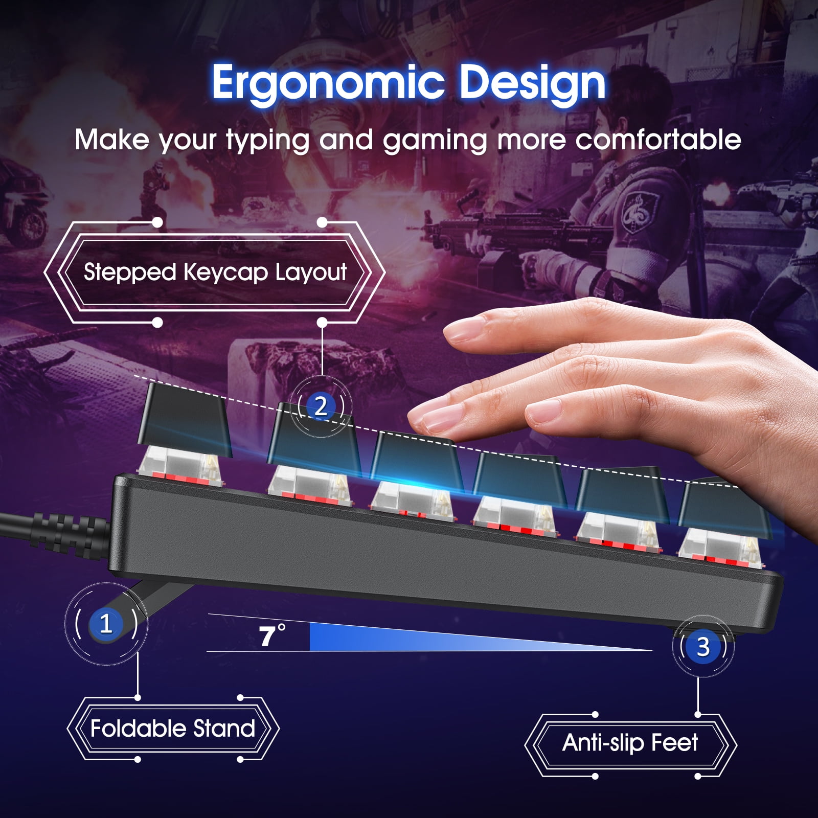 Buy PICTEK Mechanical Gaming Keyboard, RGB LED Rainbow Backlit 60% Computer Keyboard with Blue ...