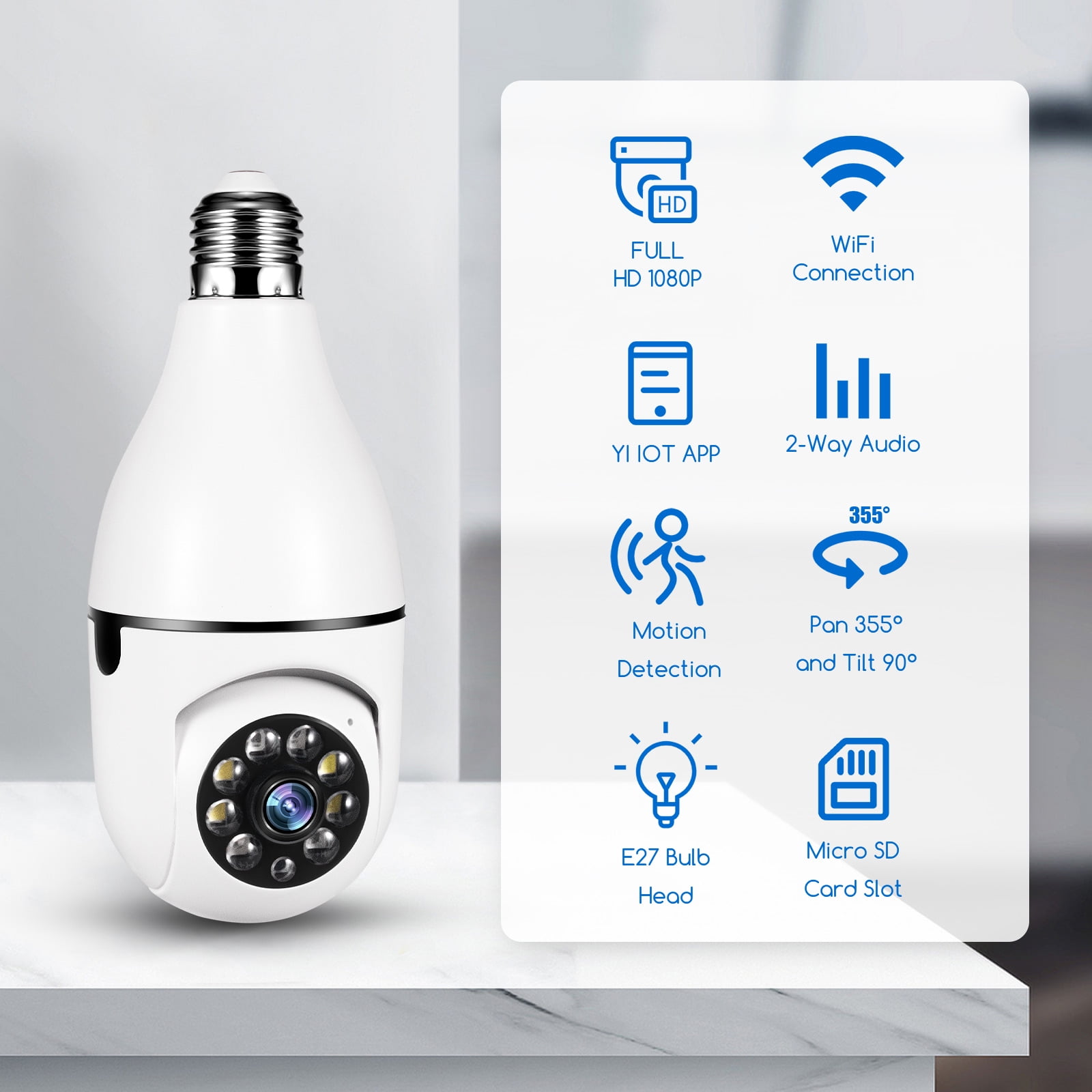 Onemayship 360° Panoramic WiFi IP Camera E27 Light Bulb 1080P HD ...