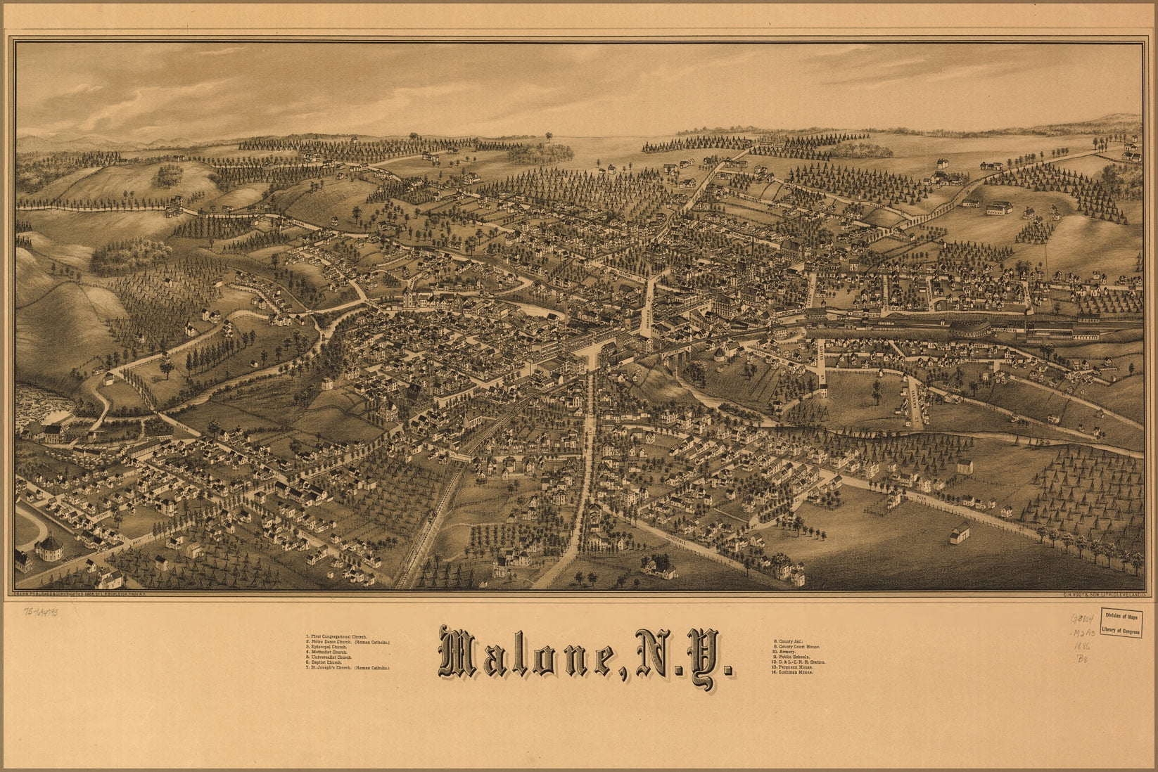 24"x36" Gallery Poster, map of Malone, New york 1886 - Walmart.com