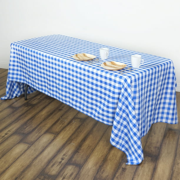 BalsaCircle 60" x 102" Gingham Checkered Polyester Tablecloth Blue and ...
