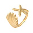 304 Stainless Steel Starfish & Shell Open Cuff Rings for Women Real 18K ...