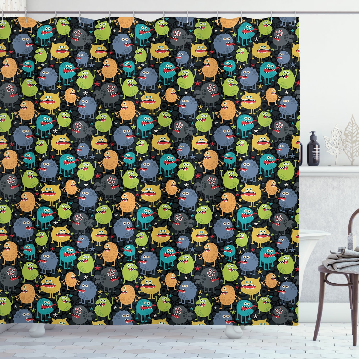 Ambesonne Alien Shower Curtain, Cartoon Style Beings, 69"Wx75"L ...