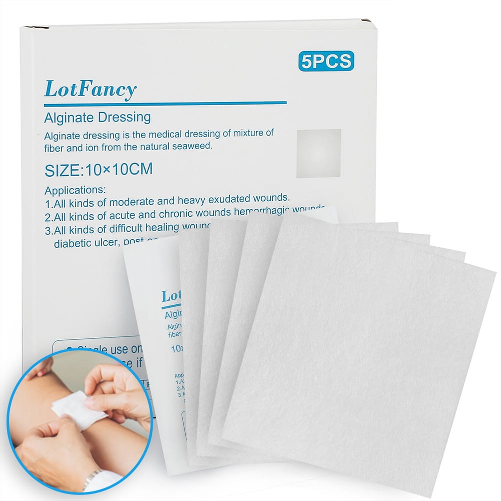 LotFancy Calcium Alginate Wound Dressing Pad, 4"x 4", 5 Pack, Super ...