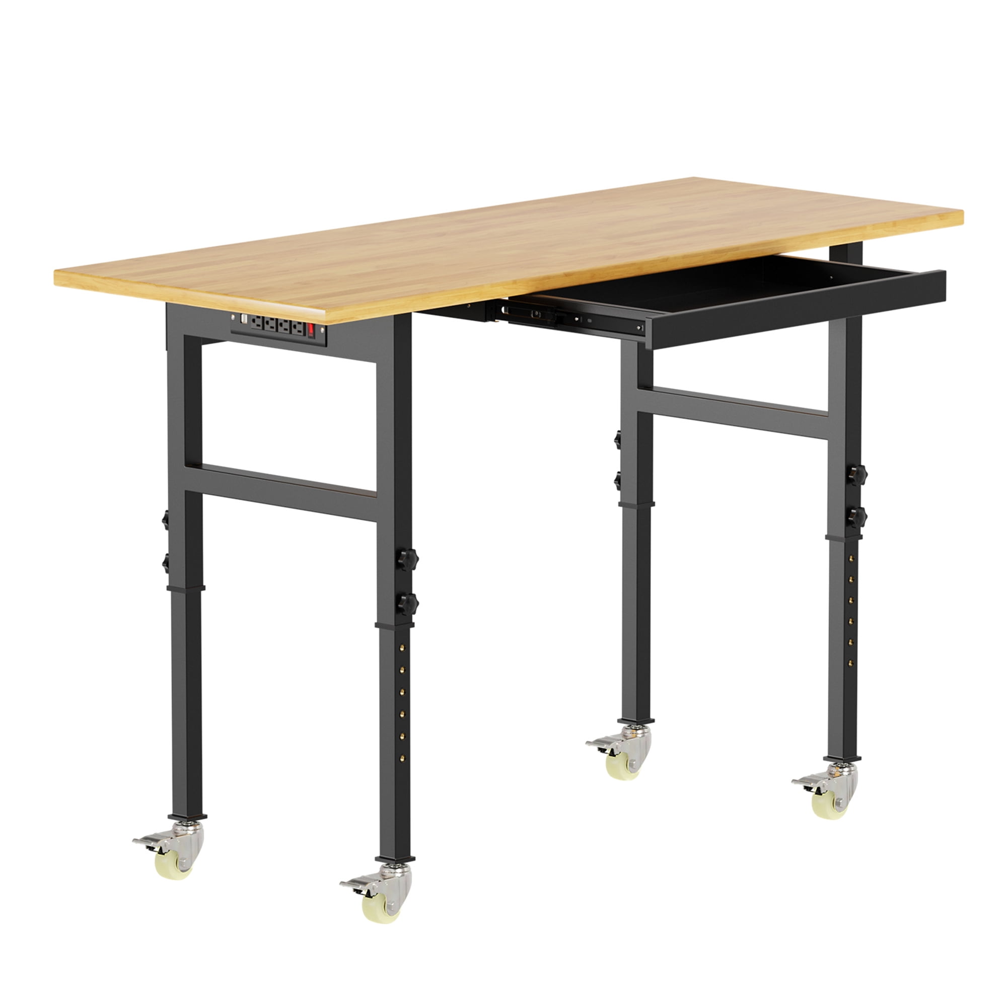 Odaof 60" Adjustable Heavy-Duty Workbench with Drawer ,Rubber Wood Top ...