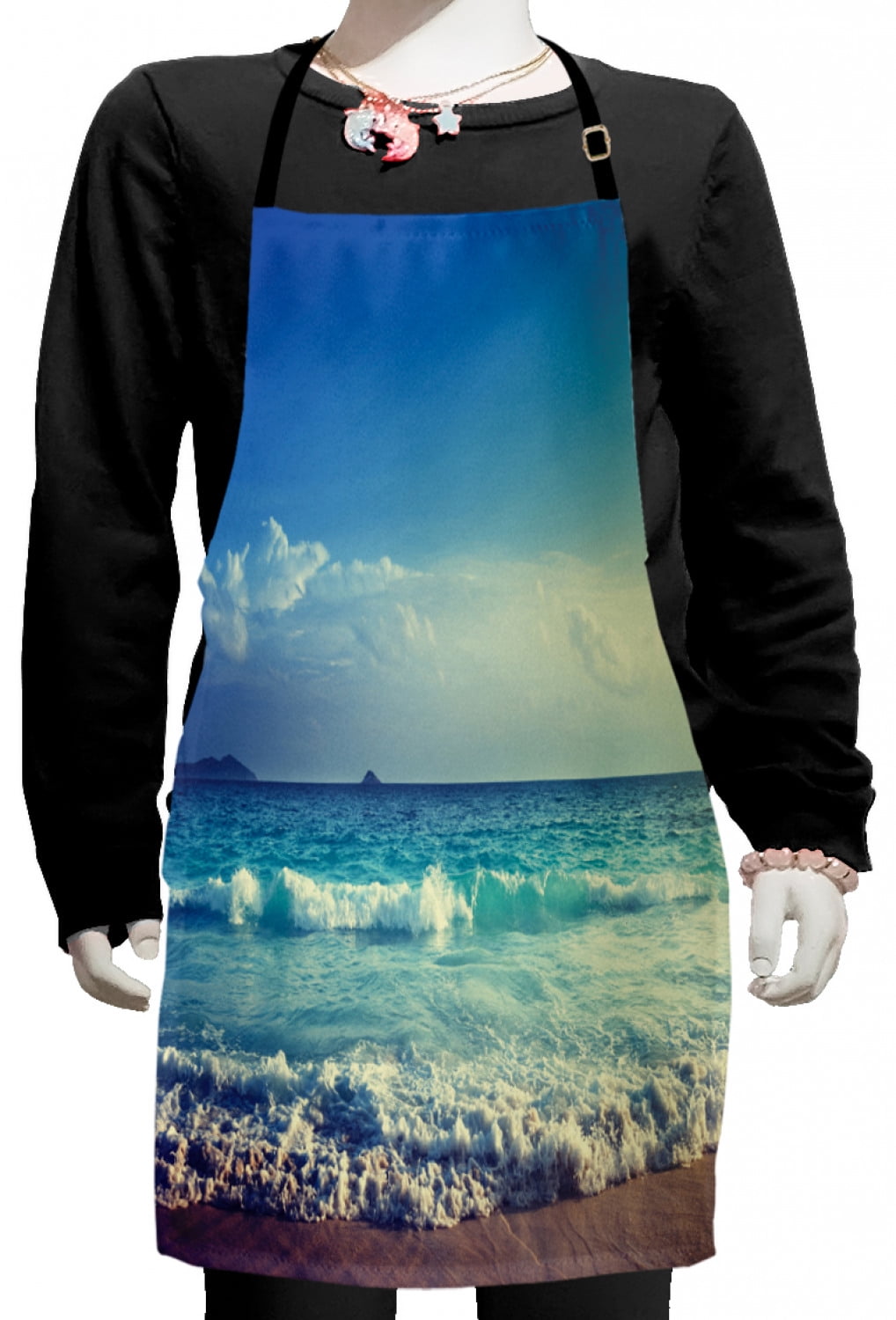 Ocean Kids Apron, Tropical Island Paradise Beach at Sunset Time Waves ...