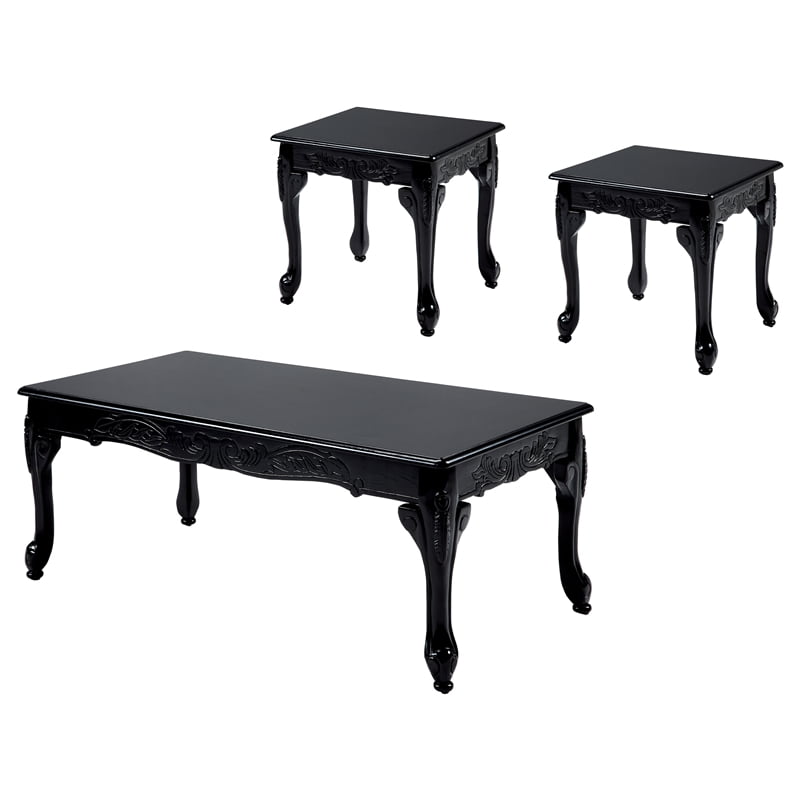 Furniture of America Alice Solid Wood 3-Piece Coffee Table Set in Black ...
