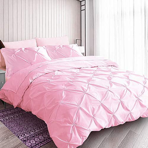 Pink Duvet Cover Queen Cotton Reverse Soft Cute Ruched Pinch Pleated