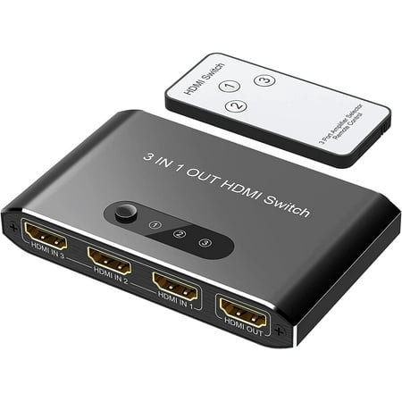 HDMI Switch 4k HDMI Splitter Aluminum HDMI Switch 3 in 1 Out, HDMI Switch with IR Remote Control ...
