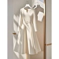 Beige Elegant Midi Dress With Cinched Waist And Metal Buckle Belt, Long ...