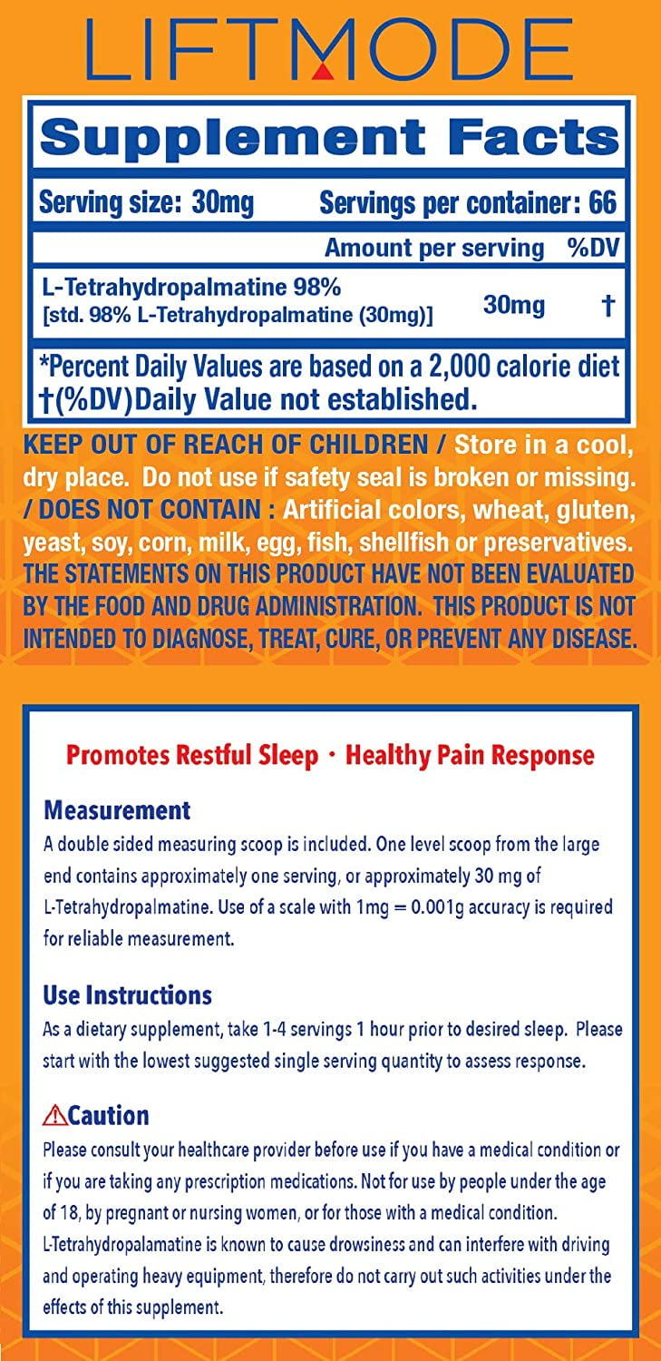 Buy Liftmode L-Tetrahydropalmatine (L-THP) 98% Pure - 2 Grams (66 ...