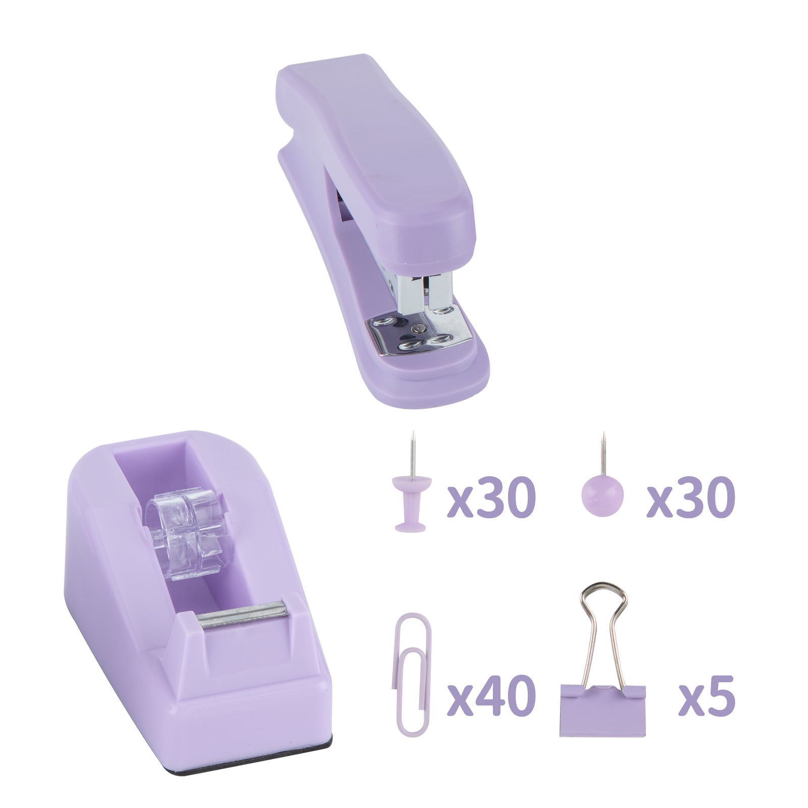 Stapler,Desktop Tape Dispenser,Paper Clips,Binder Clips,Push Pins Set ...