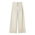 Angala Womens Summer Pants Solid High Drop Waist Button Down Palazzo ...