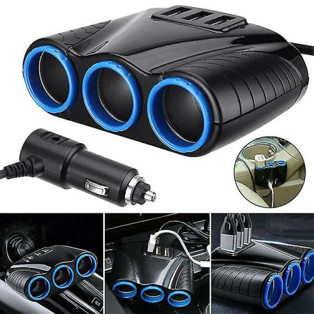 Cigarette 12 V 3-Way Multi Car Lighter Socket Extension Splitter 3 USB ...
