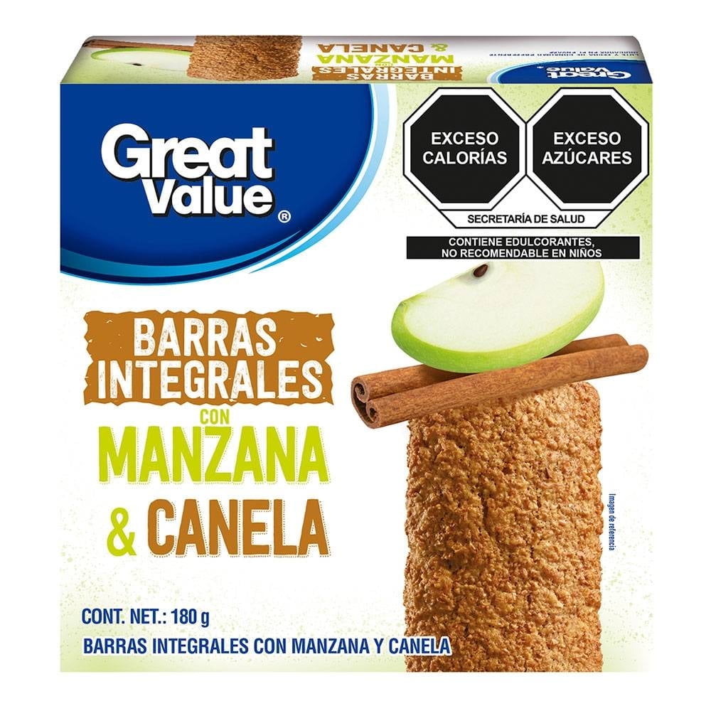 Barras Great Value integrales con manzana y canela 180 g | Walmart en línea