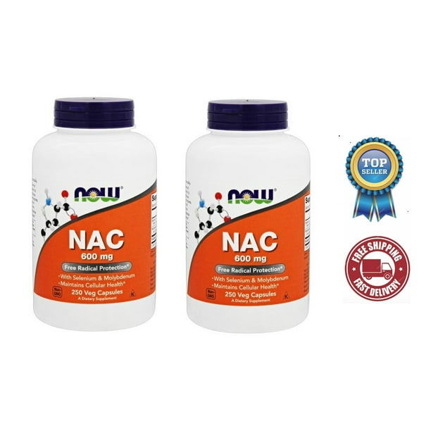 Now Food NAC-ACETYL CYSTEINE 600mg 250 VCAPS (2 packs) - Walmart.com ...