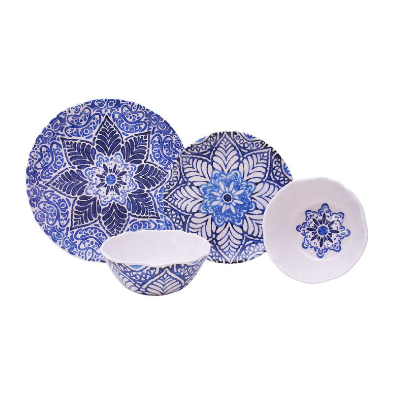 222 Fifth Rustic Medallion 12-Piece Melamine Dinnerware Set - Walmart.com