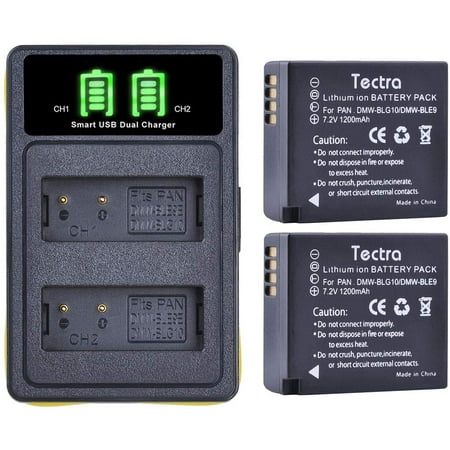 Tectra 2-Pack DMW-BLG10 DMW-BLE9 Battery and LED Dual USB Charger for Panasonic Lumix DC-ZS80 ...