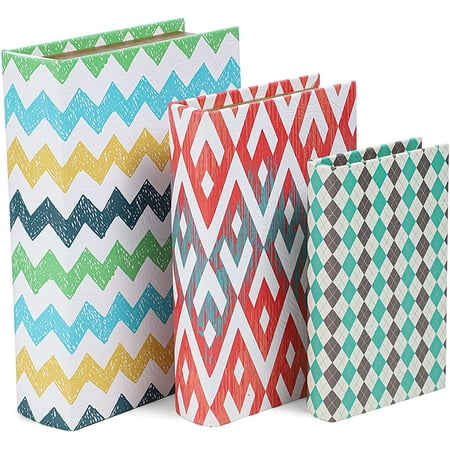 wruas Decorative Book Boxes Storage Memory Book Box Fake Books Set (3 ...