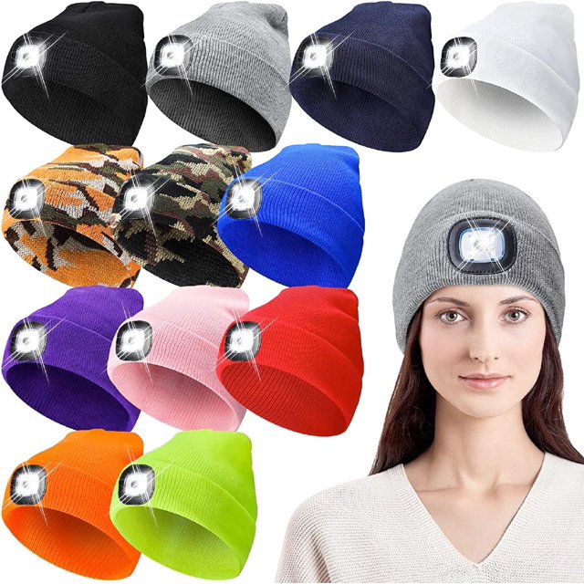 LED Light Beanie Hat with Night Flashlight, USB Rechargeable Headlamp ...