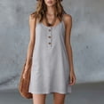 Cotton Dress V Neck Button Front Sleeveless Spaghetti Strap Summer ...