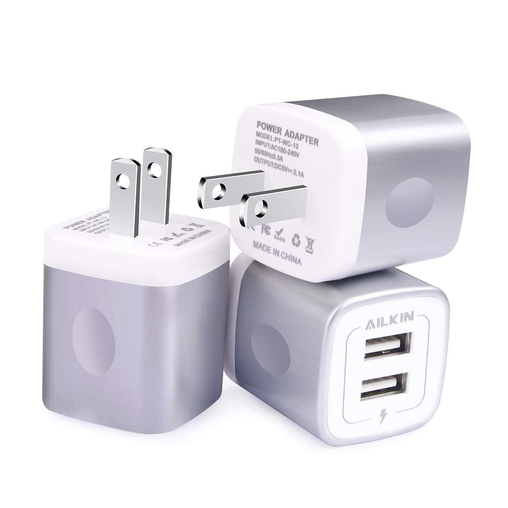 USB Charger Block,Phone Charger Adapter,AILKIN 3Pack 2.1Amp Dual Port ...