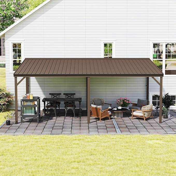 Domi Outdoor Living 12x20FT Lean to Gazebo,Wall-Mounted Hardtop with ...