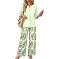 Artistic Floral Patchwork Print Two Piece Set for Women, 3/4 Sleeve ...