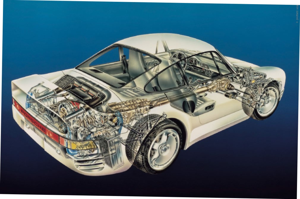 Porsche 959 Racutaway Poster 12x16 Print on Metal Sign 12in x 16in ...