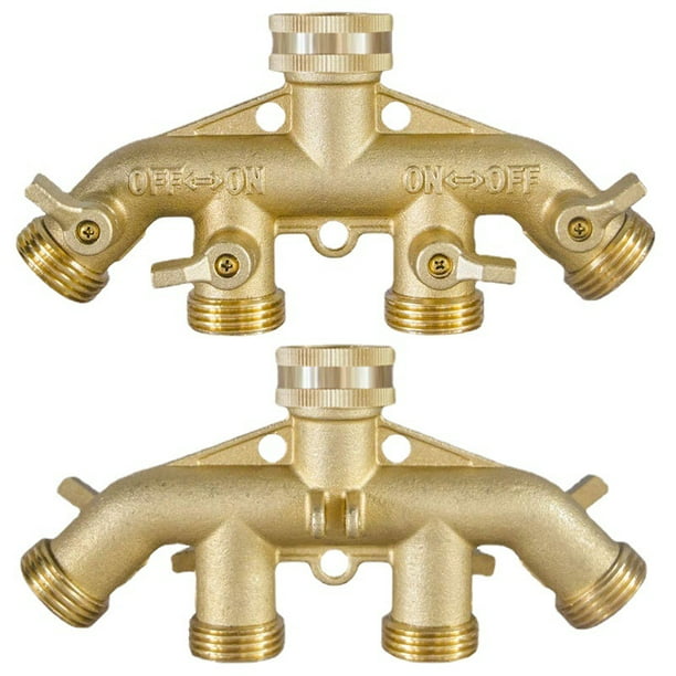 4 Way Brass Hose Splitter, Heavy Duty 4-Way Garden Hose Connector 3/4 ...