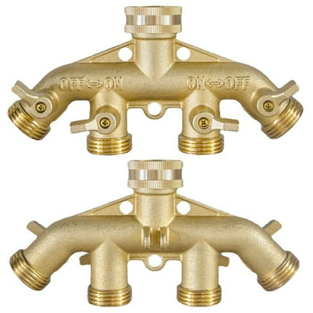 4 Way Brass Hose Splitter, Heavy Duty 4-Way Garden Hose Connector 3/4 ...