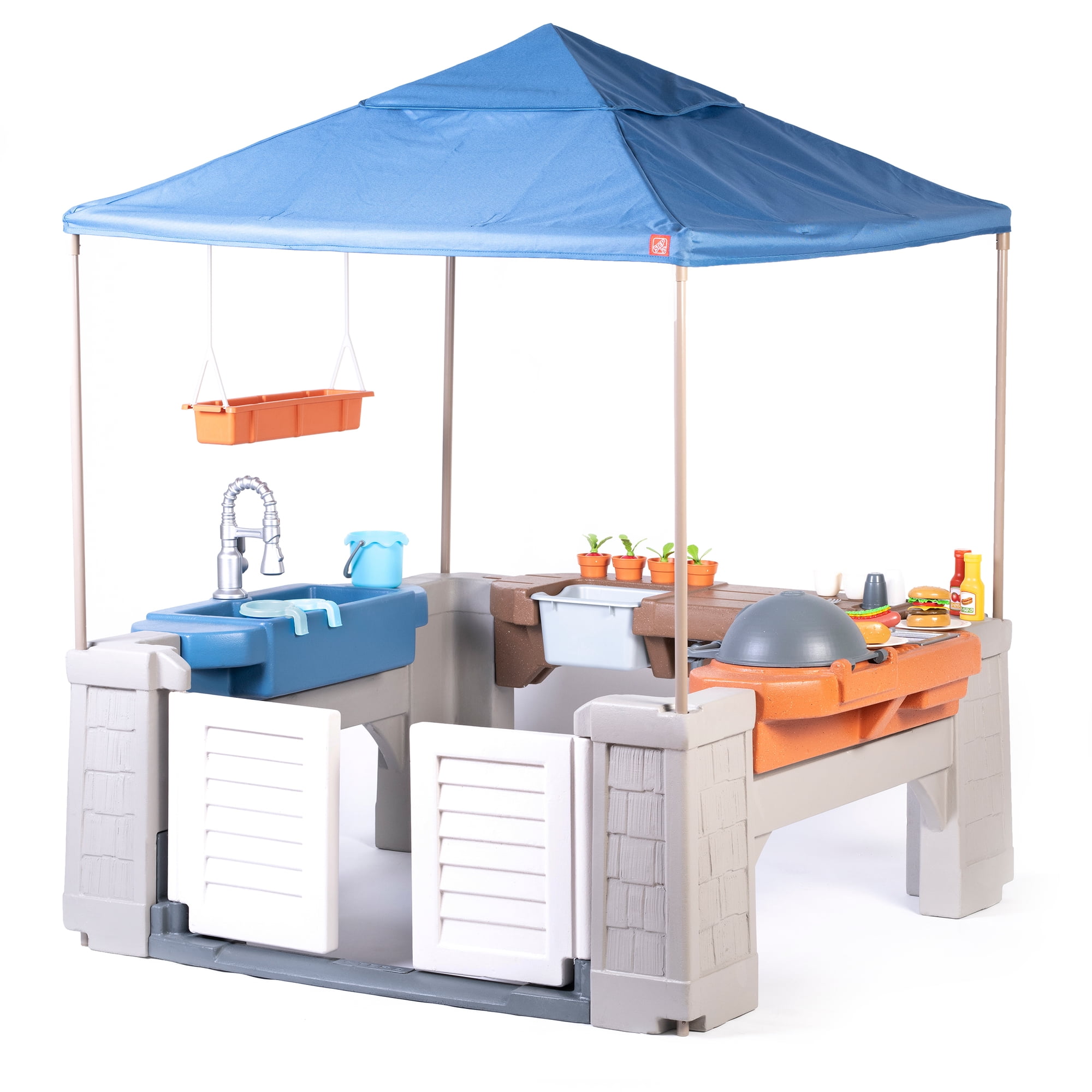 Step2 All Around Playtime Patio With Canopy Playset - Shaded Outdoor Playhouse For Kids With Realistic  Interactive Features  Room For Multiple Toddle