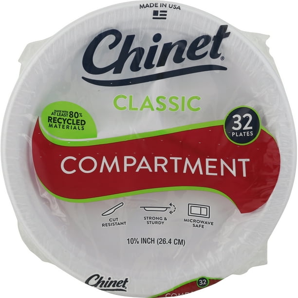 Chinet Classic White Paper Compartment Dinner Plates, 10 3/8”, 32 Count ...