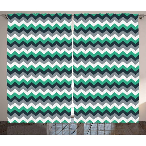 Chevron Curtains 2 Panels Set, Zig Zag Symmetric Arrows Striped Pattern ...
