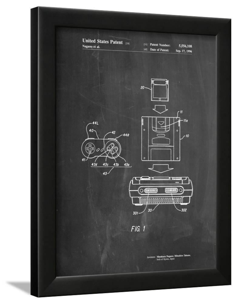 Super Nintendo Console Remote and Cartridge Patent, Framed Art Print ...
