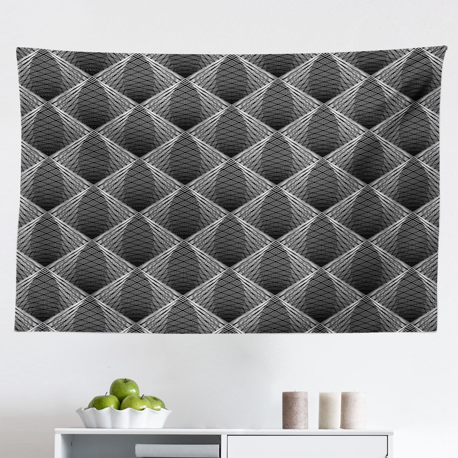 Abstract Tapestry, Vertical Composition of Greyscale Diamond Shapes and ...