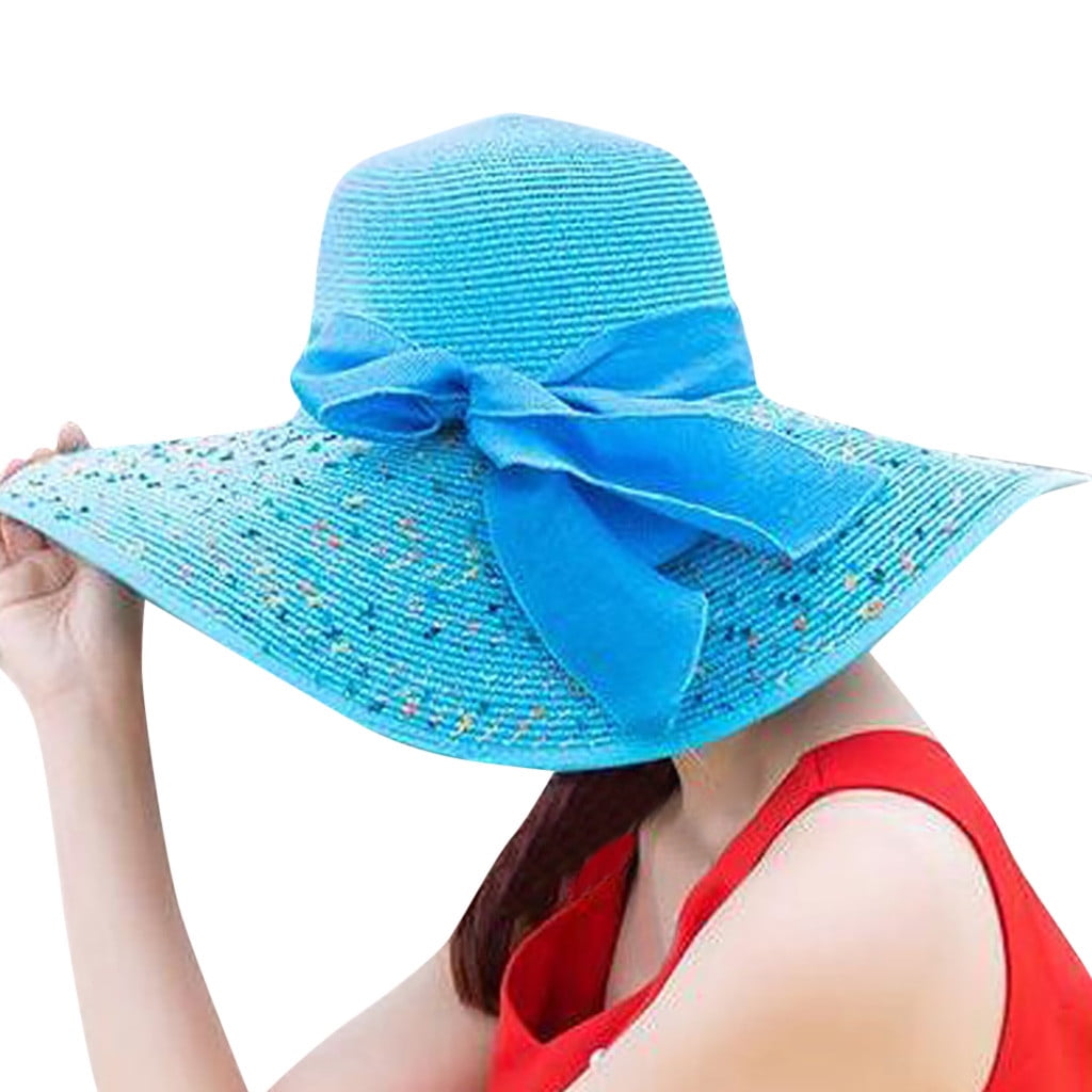 Wozhidaose beach hat Women Colorful Big Brim Straw Bow Hat Sun Floppy ...