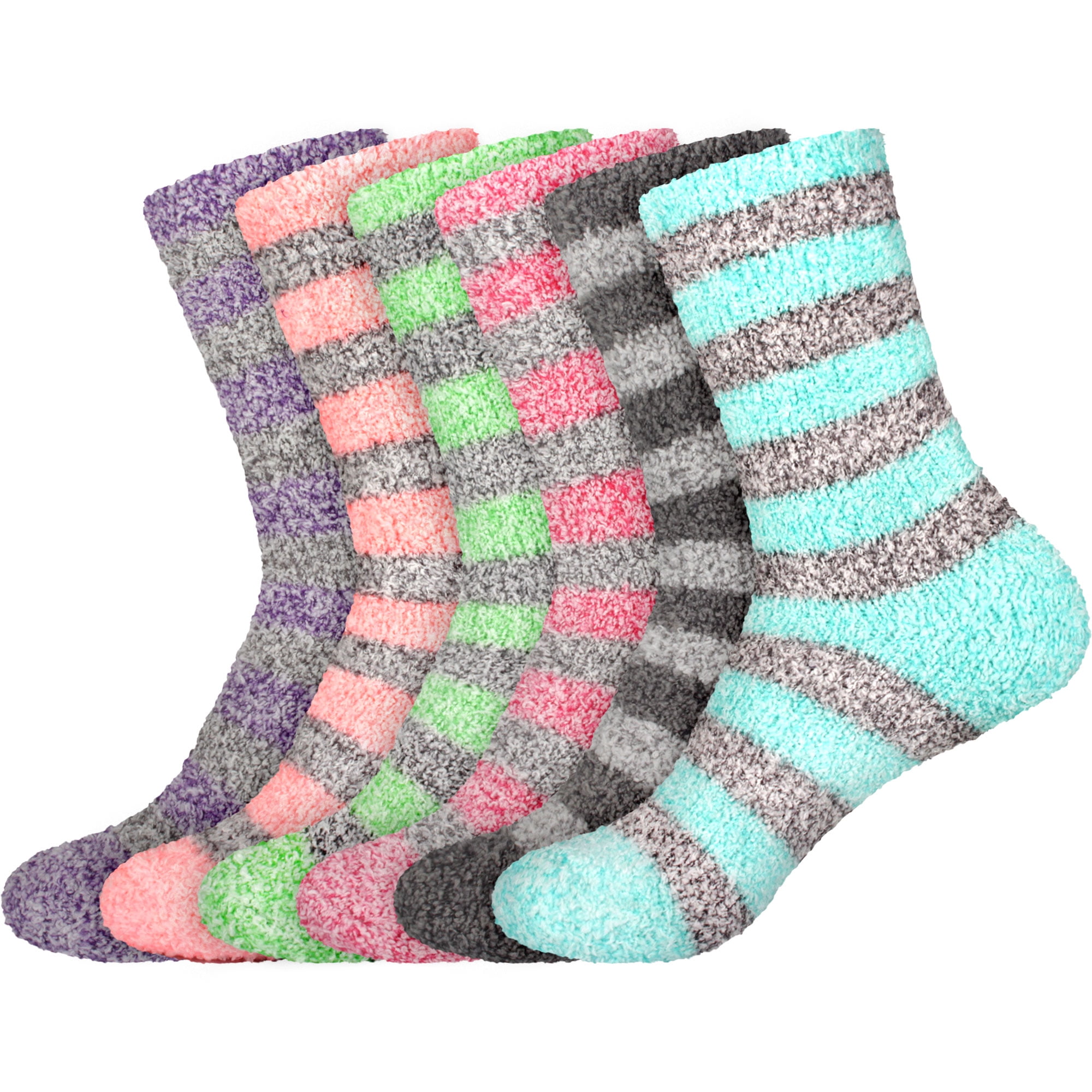 BambooMN Women's Extra Large Soft Fuzzy Warm Cozy Striped Socks ...
