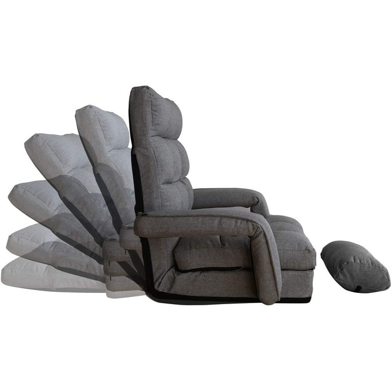 WAYTRIM Indoor Chaise Lounge Sofa Folding Lazy Sofa Floor Chair 6 Position Folding Padded Lounger Bed with Armrests and a Pillow Chaise Couch Charcoal Walmart