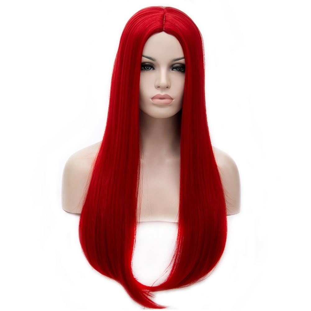 RightOn 25" Red Wig Silky Long Straight Wig Wine Red Wig Charming Women ...