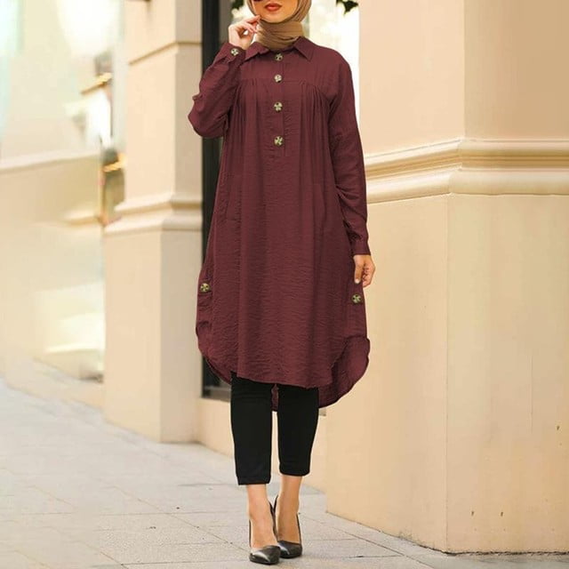 Click here for Junwell 2024 Summer Muslim Solid Blouse For Women... prices