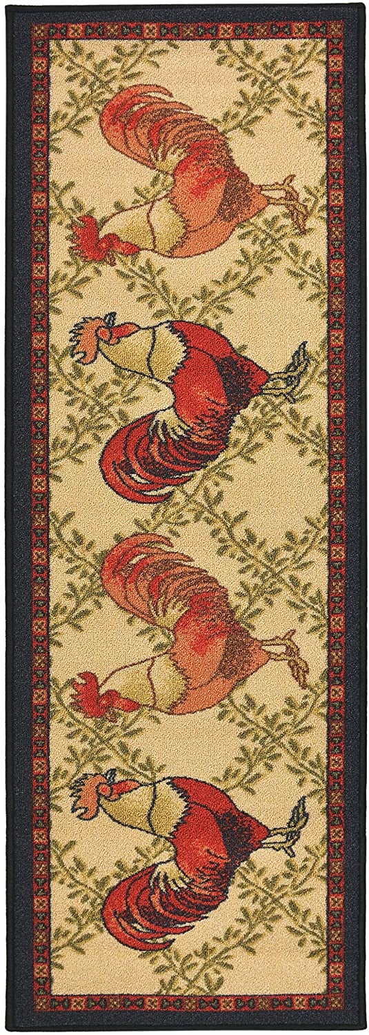 Kitchen Collection Rooster Rug Runner Beige Multi-Color Printed Slip ...