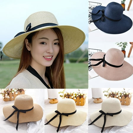 XZNGL Wide Brim Hat Women New Women Ladies Floppy Beach Sun Foldable ...
