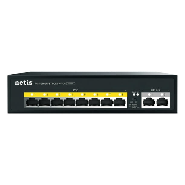 Switch Netis P110C de 8 puertos PoE 10/100Mbps y 2 puertos Uplink 10 ...