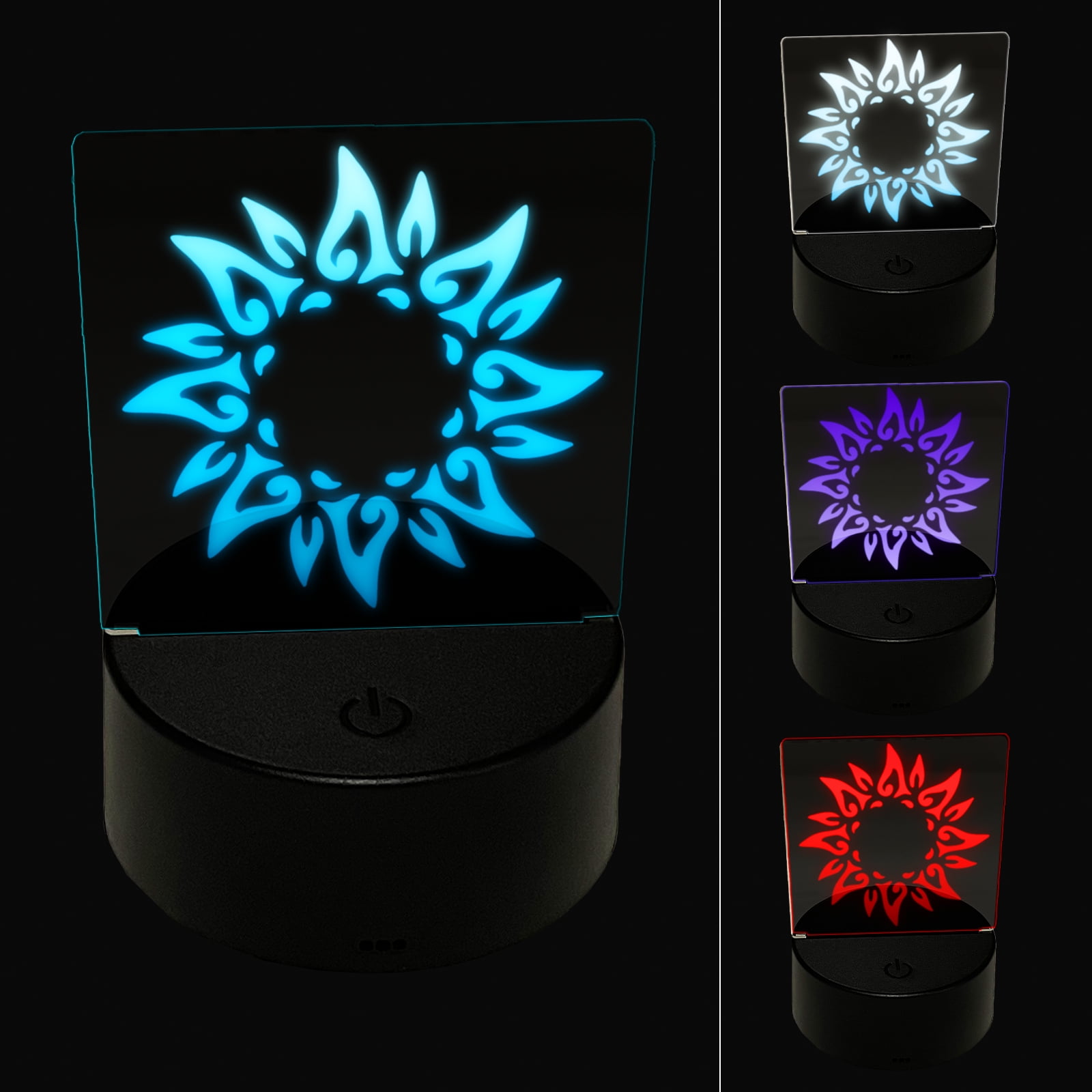 Tribal Sun Circle Star LED Night Light Sign 3D Illusion Desk Nightstand ...