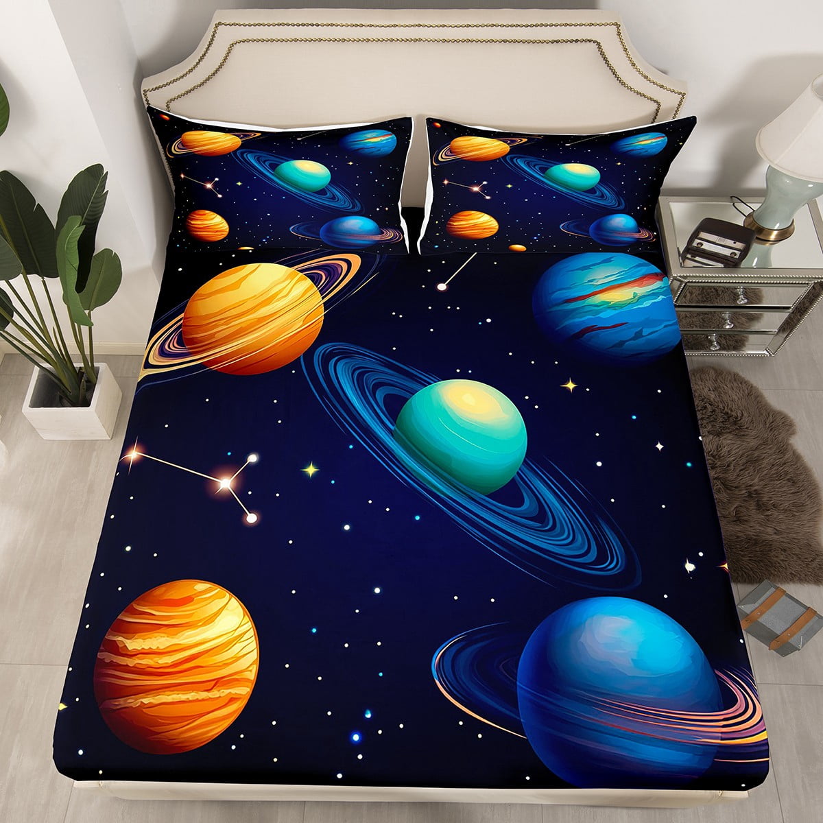 YST Kids Galaxy Bed Sheets Twin Size Teen Boys Outer Space Planet ...