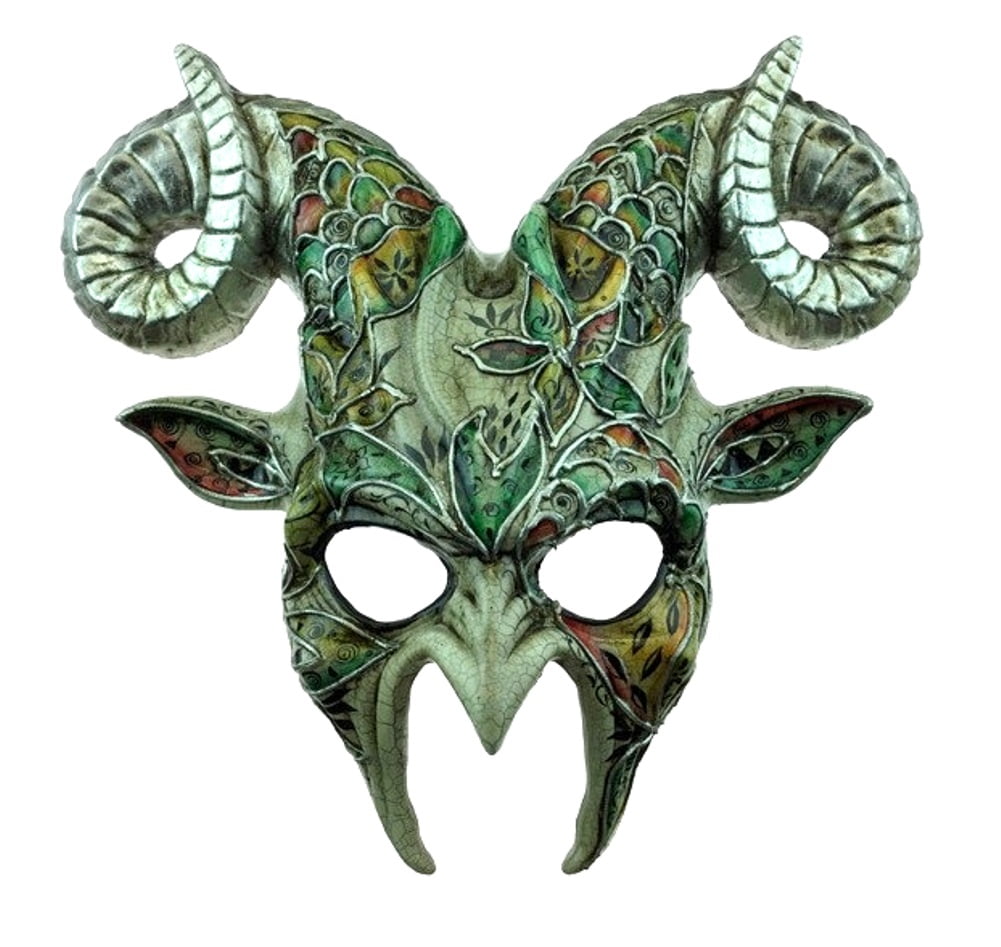 Mystical Creature Goat Costume Mask Silver Horns Adult Mens Animal ...