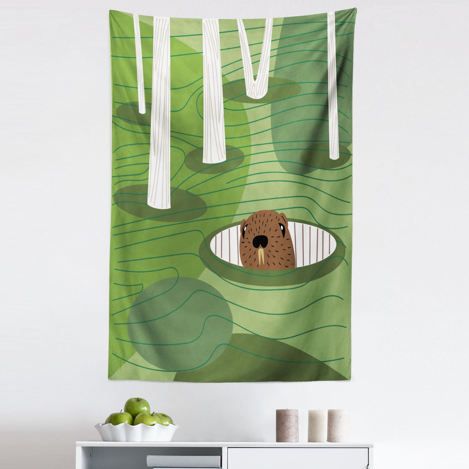 Groundhog Day Tapestry, Marmot in a Hole Forest Scene Spring Theme ...