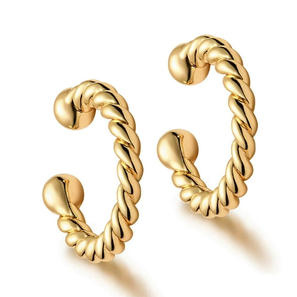MYEARS Women Ear cuff Earring gold Non Pierced Ear cartilage Twisted Sleeper clip on Wrap Hoop ...